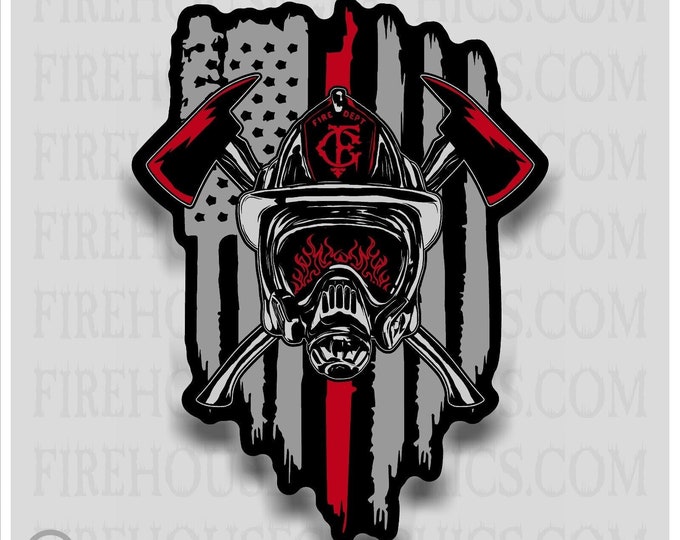 American Flag Thin Red Line Firefighter Halligan Axe Helmet SCBA Decal ...
