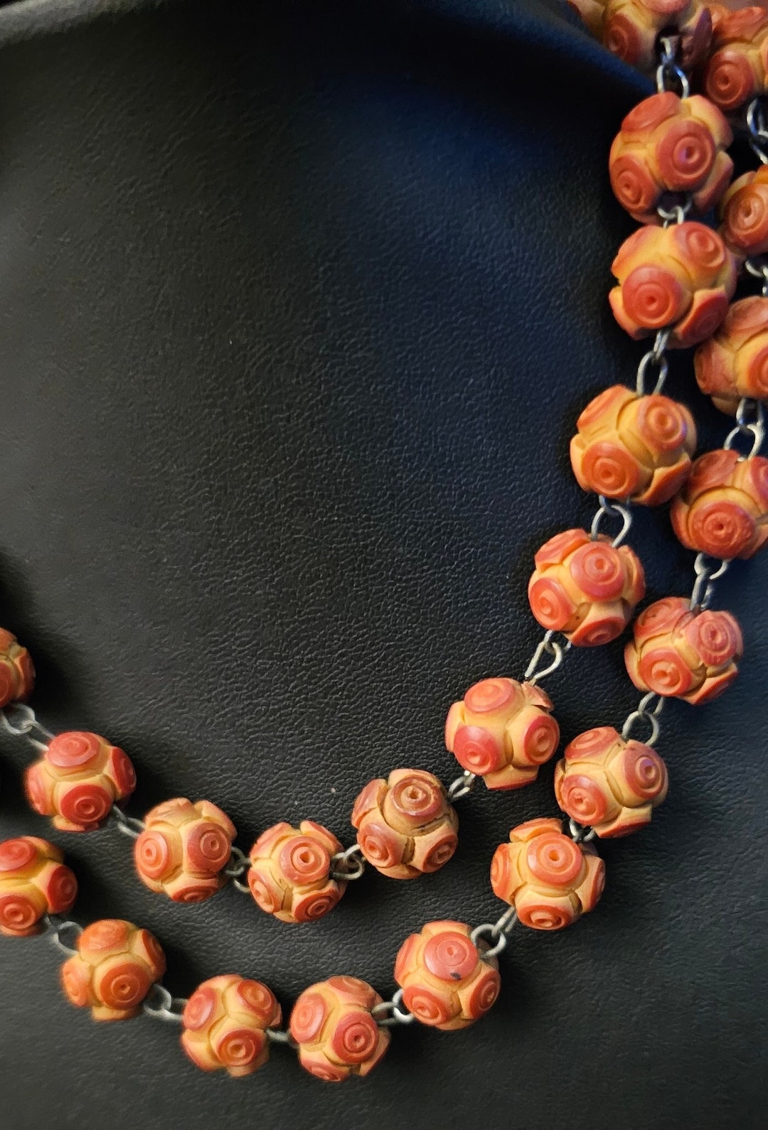 Antique Art Deco Carved Galalith Flower Beaded Necklace - Etsy