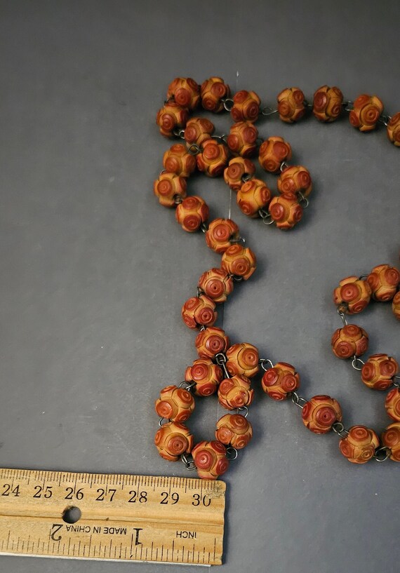 Antique Art Deco carved Galalith flower beaded Neckla… - Gem