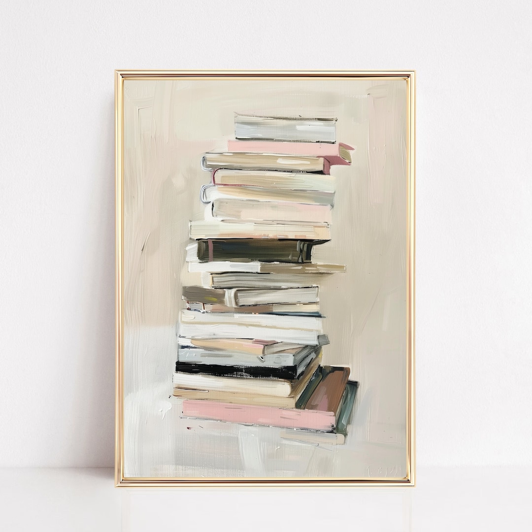 Stack of Books Print Bookish Reading Poster Cute Library Decor Girly ...