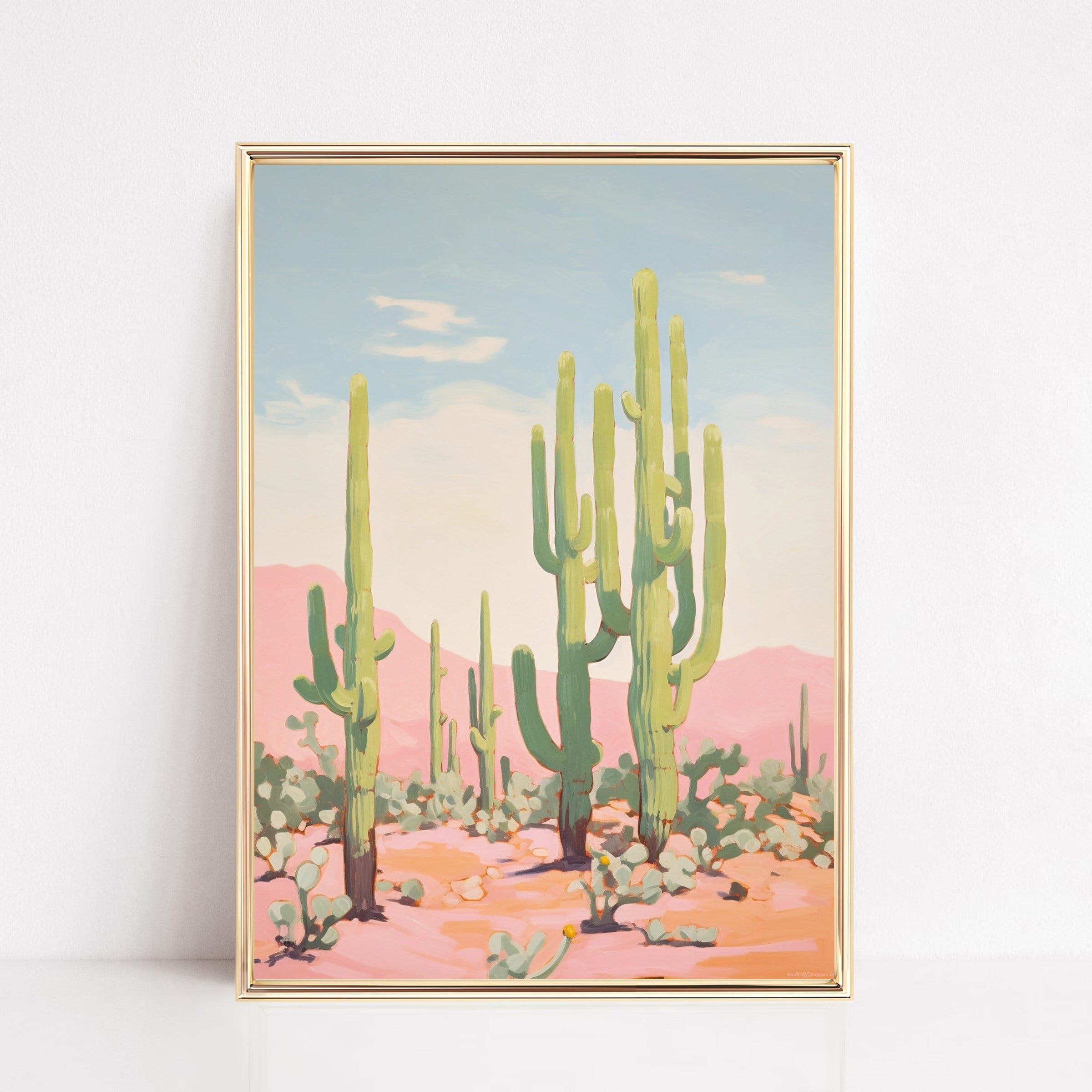 Southwest Desert Cactus Print Preppy Pastel Blush Pink Poster Modern ...