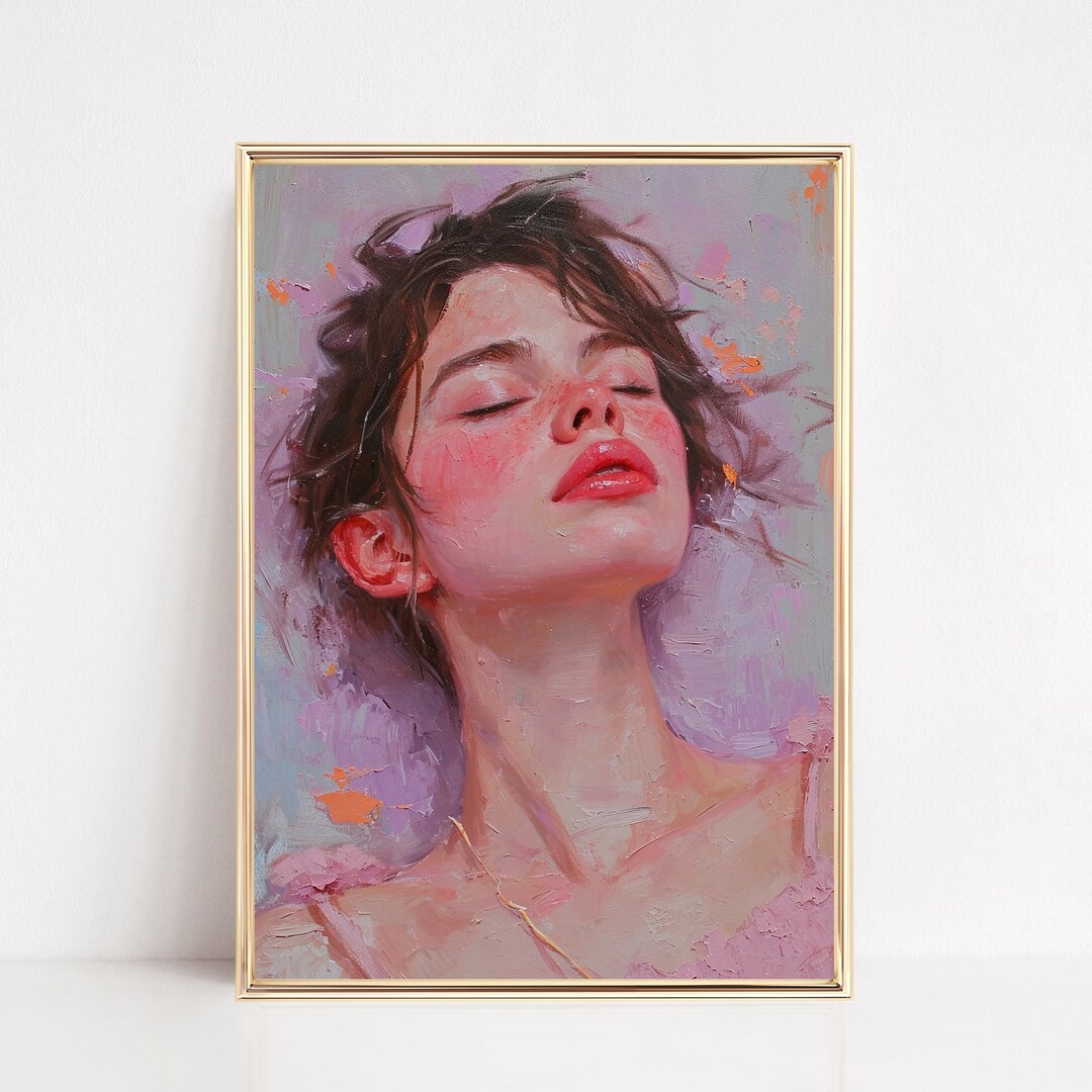 Pastel Preppy Girl Portrait Print Blush Pink Purple Watercolor Painting ...
