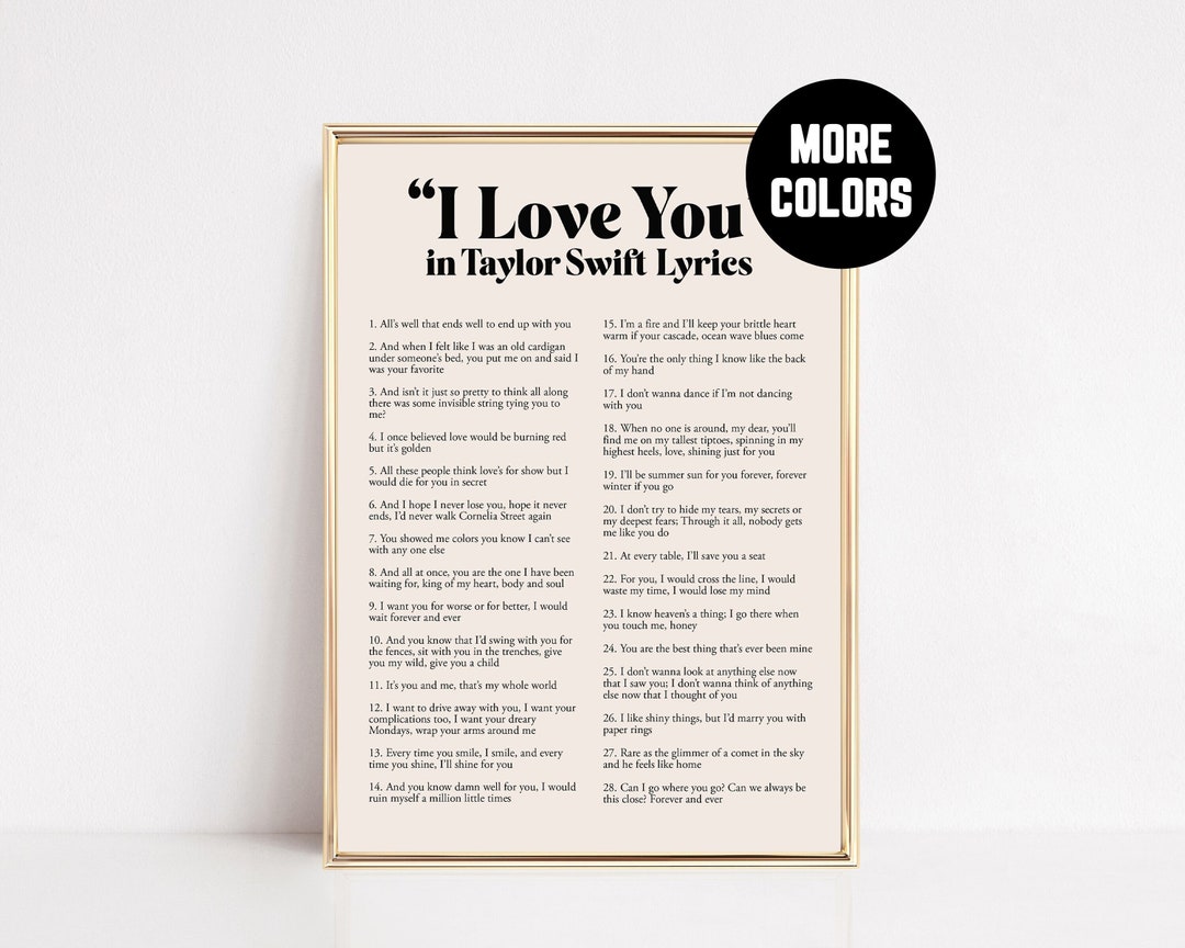 Taylor Swift Lyrics Print I Love You Quotes Positive Typography Y2k ...