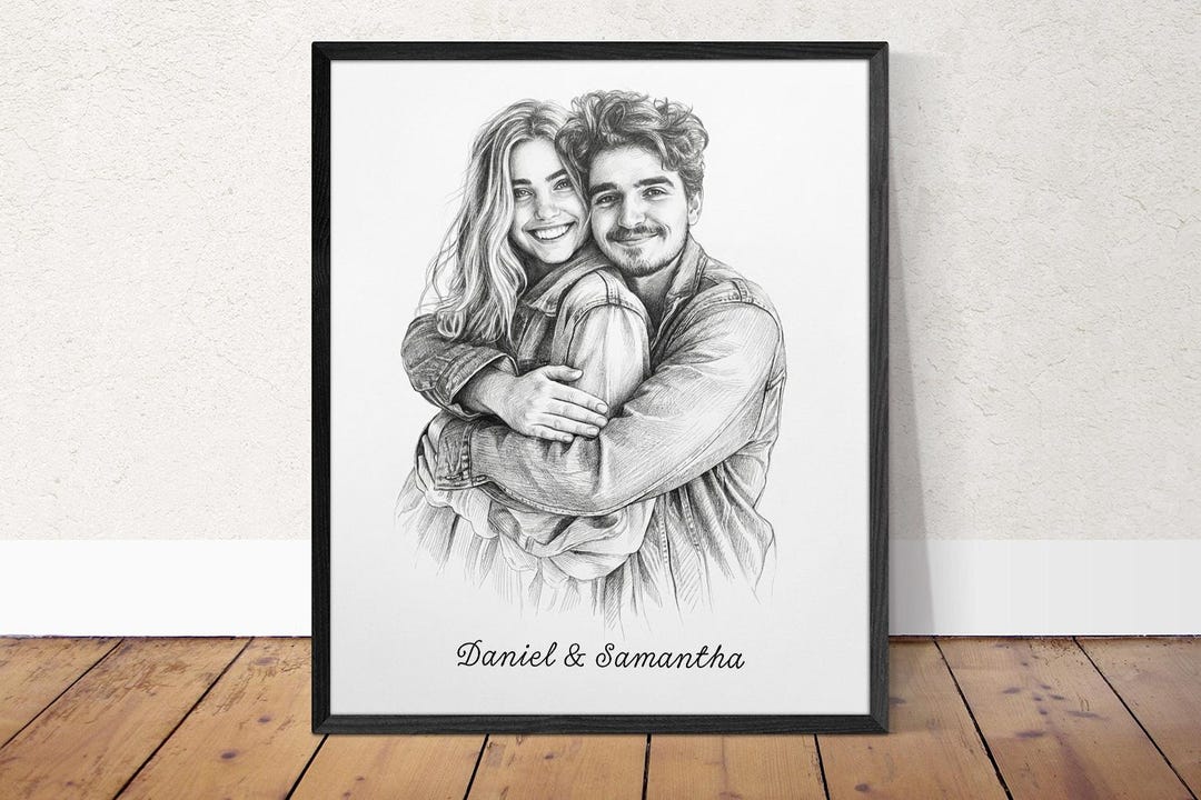 Hand Drawn Pencil Sketch Portrait From Photo, Custom Couple Drawing ...