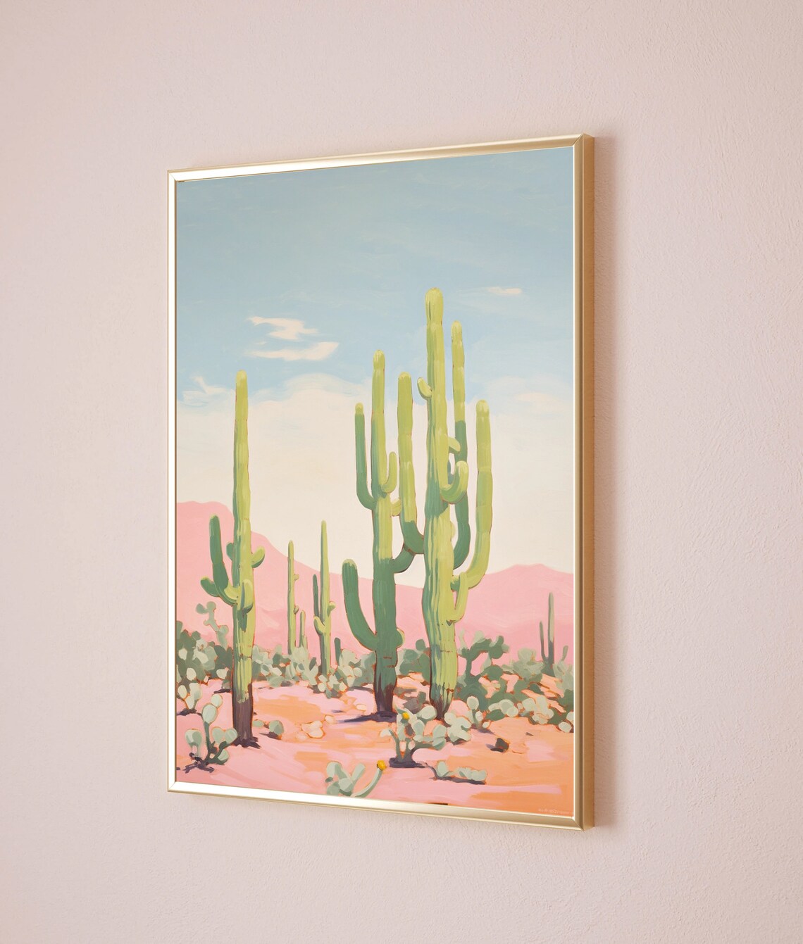 Southwest Desert Cactus Print Preppy Pastel Blush Pink Poster Modern ...