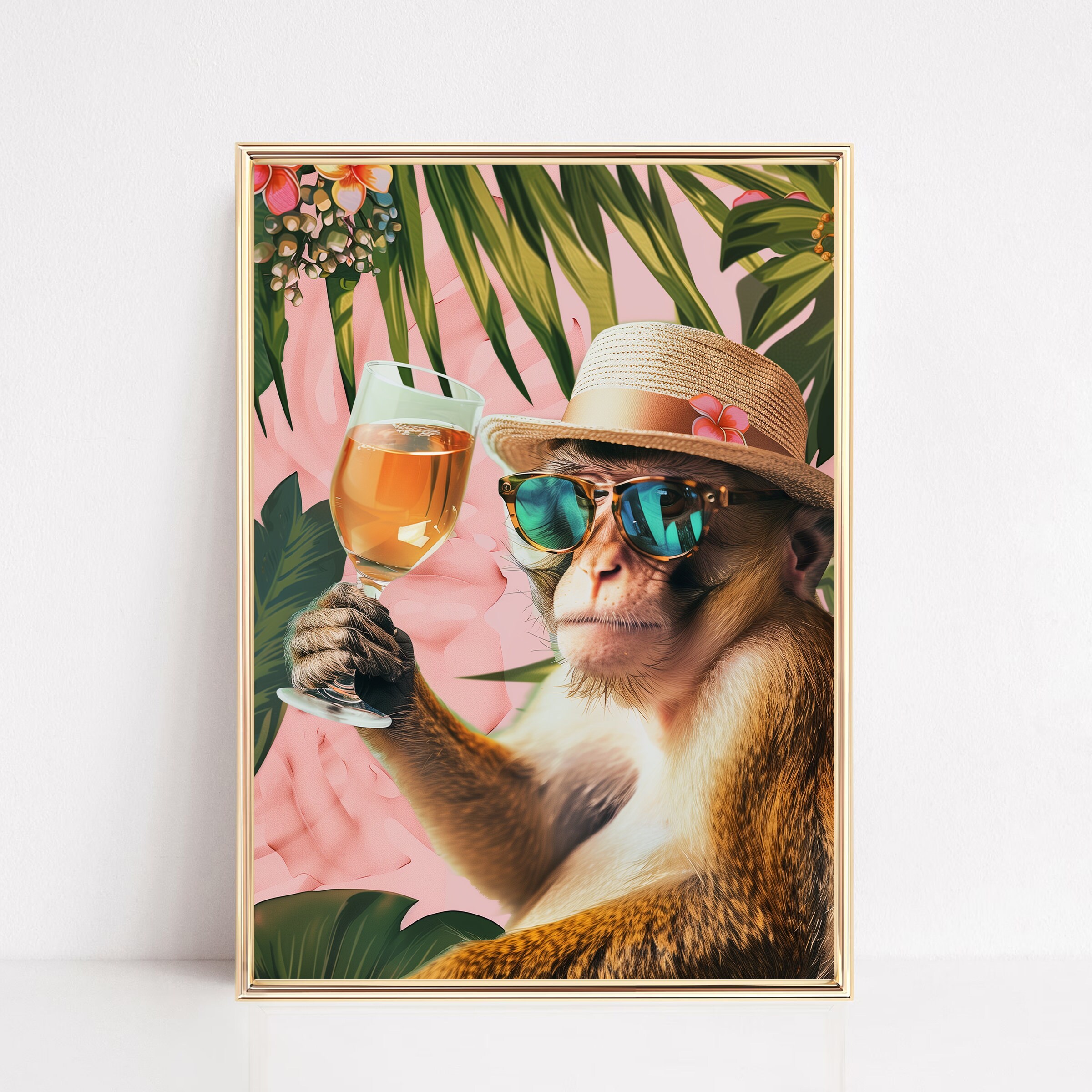 Monkey Cocktail Drink Print Funny Tropical Animal Preppy Poster Modern ...