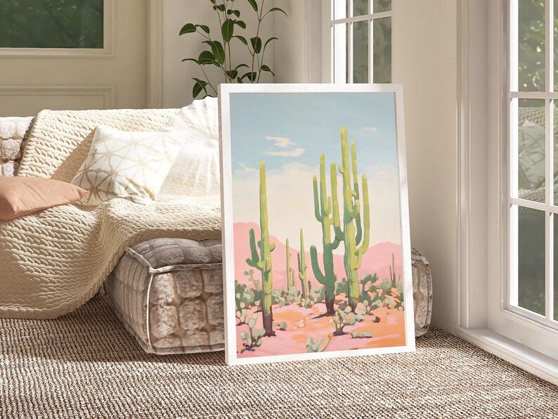 Southwest Desert Cactus Print Preppy Pastel Blush Pink Poster Modern ...