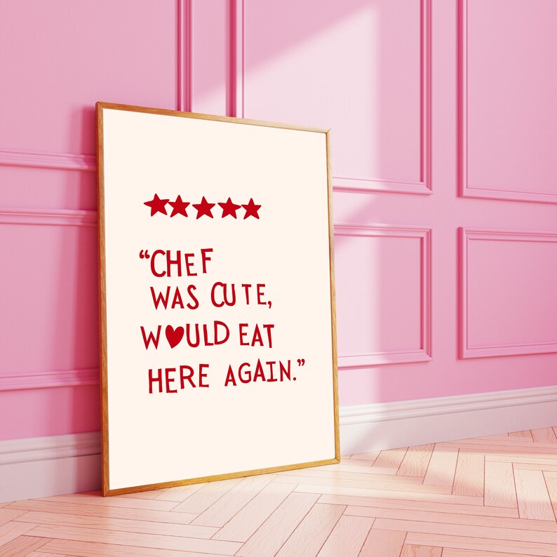 Chef Was Cute Quote Print Cooking Typography Wall Art Preppy Girly ...