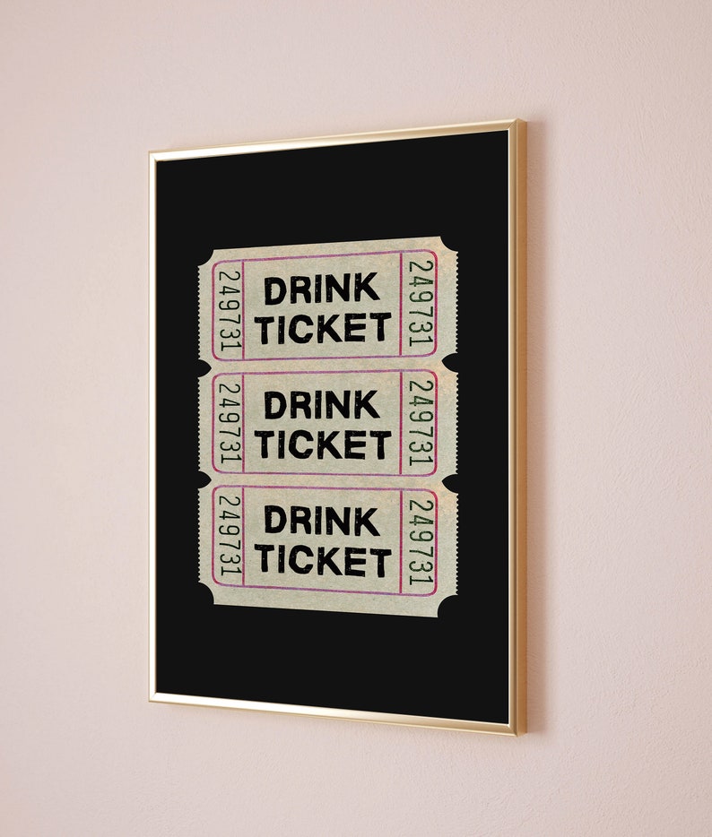 Drink Ticket Print Typography Poster Vintage Ticket Preppy Retro Bar ...