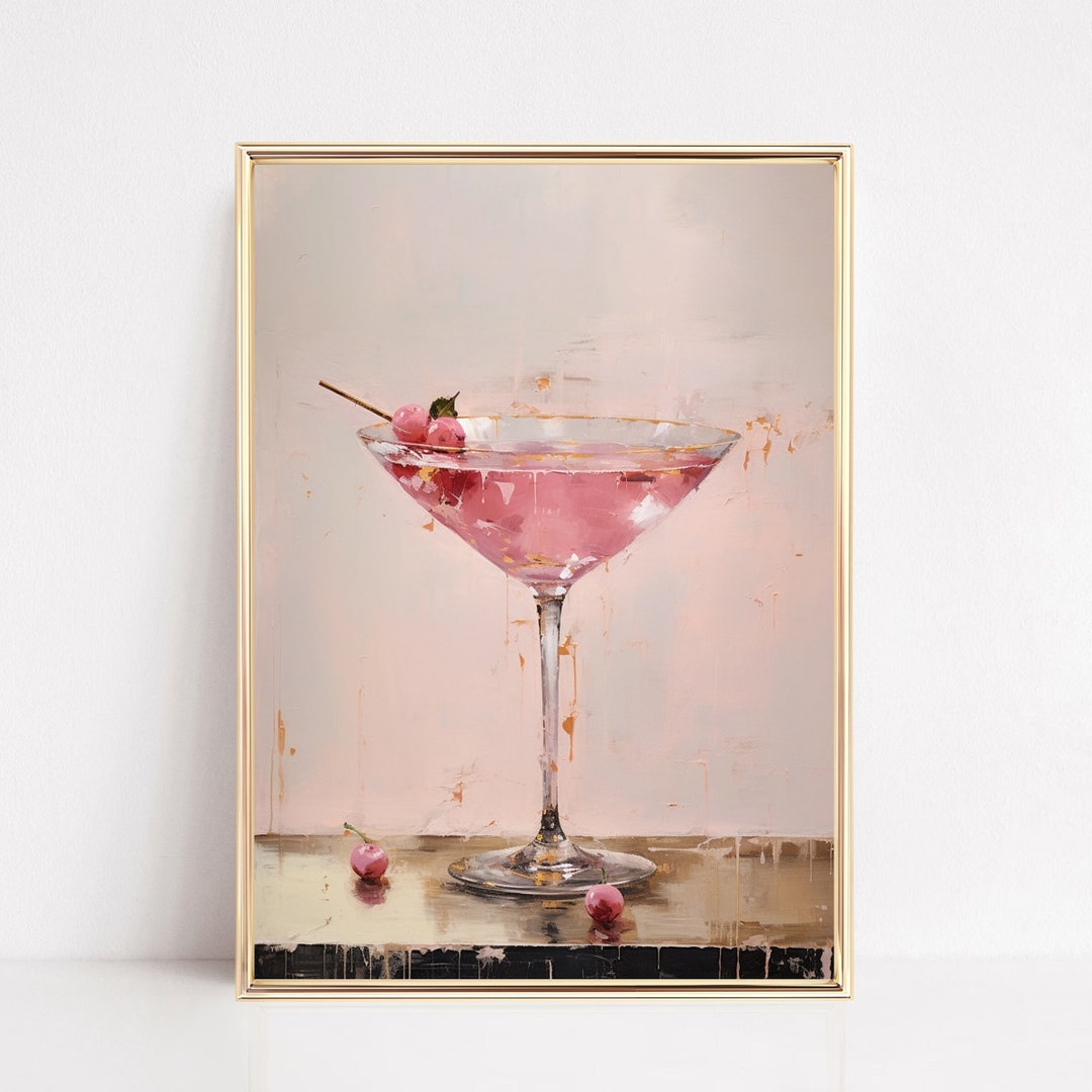 Cute Pink Cocktail Print Pastel Blush Martini Preppy Bar Poster Modern ...