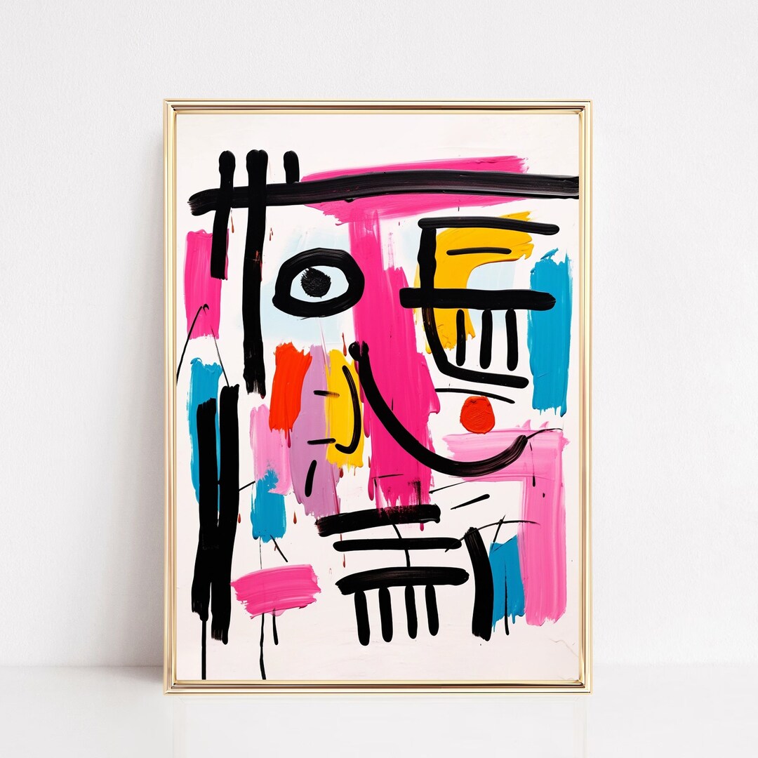 Abstract Face Print Line Shapes Art Pink Yellow Preppy Poster Modern ...