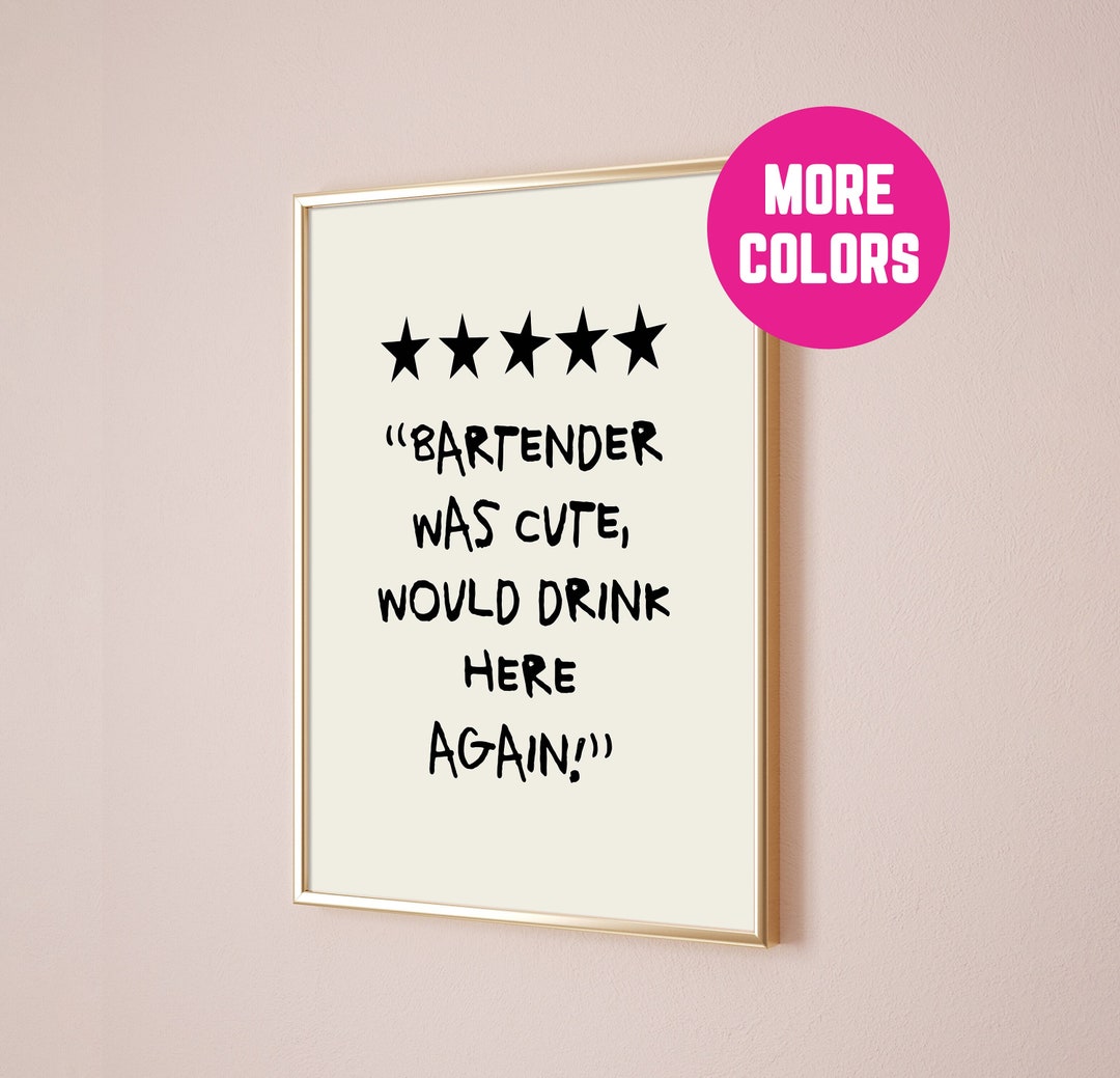 Bartender Was Cute Quote Print Bar Cart Typography Wall Art Preppy ...