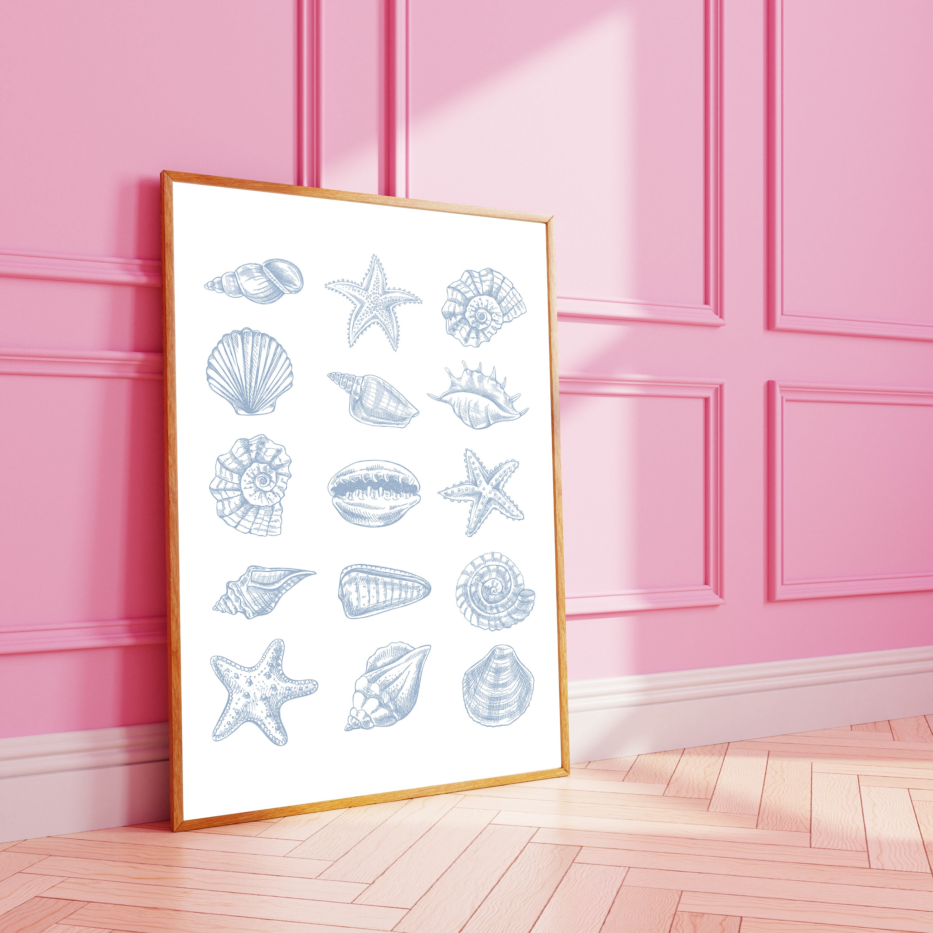 Light Blue Seashells Coastal Beach House Preppy Print Seafood Pastel ...