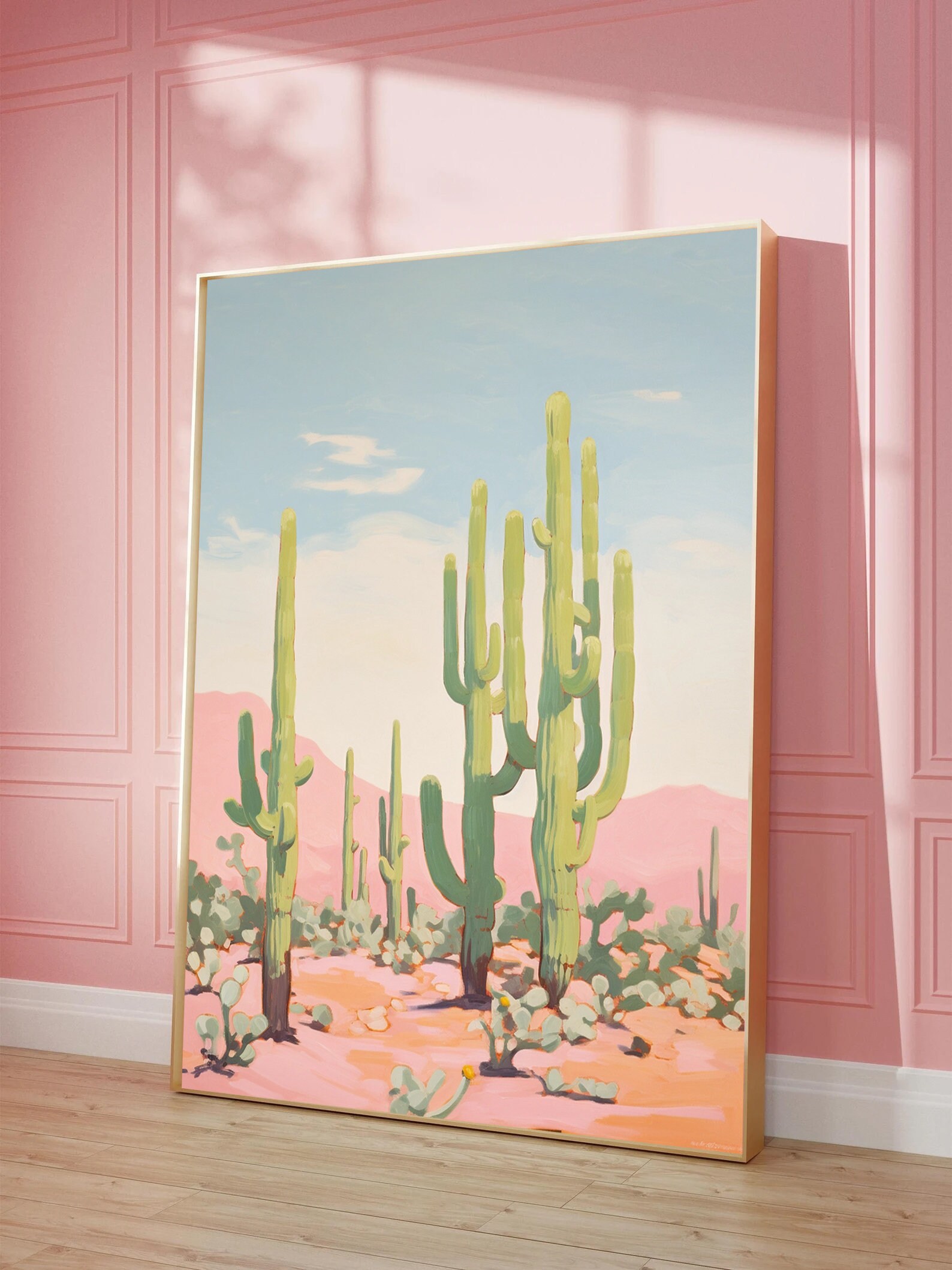 Southwest Desert Cactus Print Preppy Pastel Blush Pink Poster Modern ...