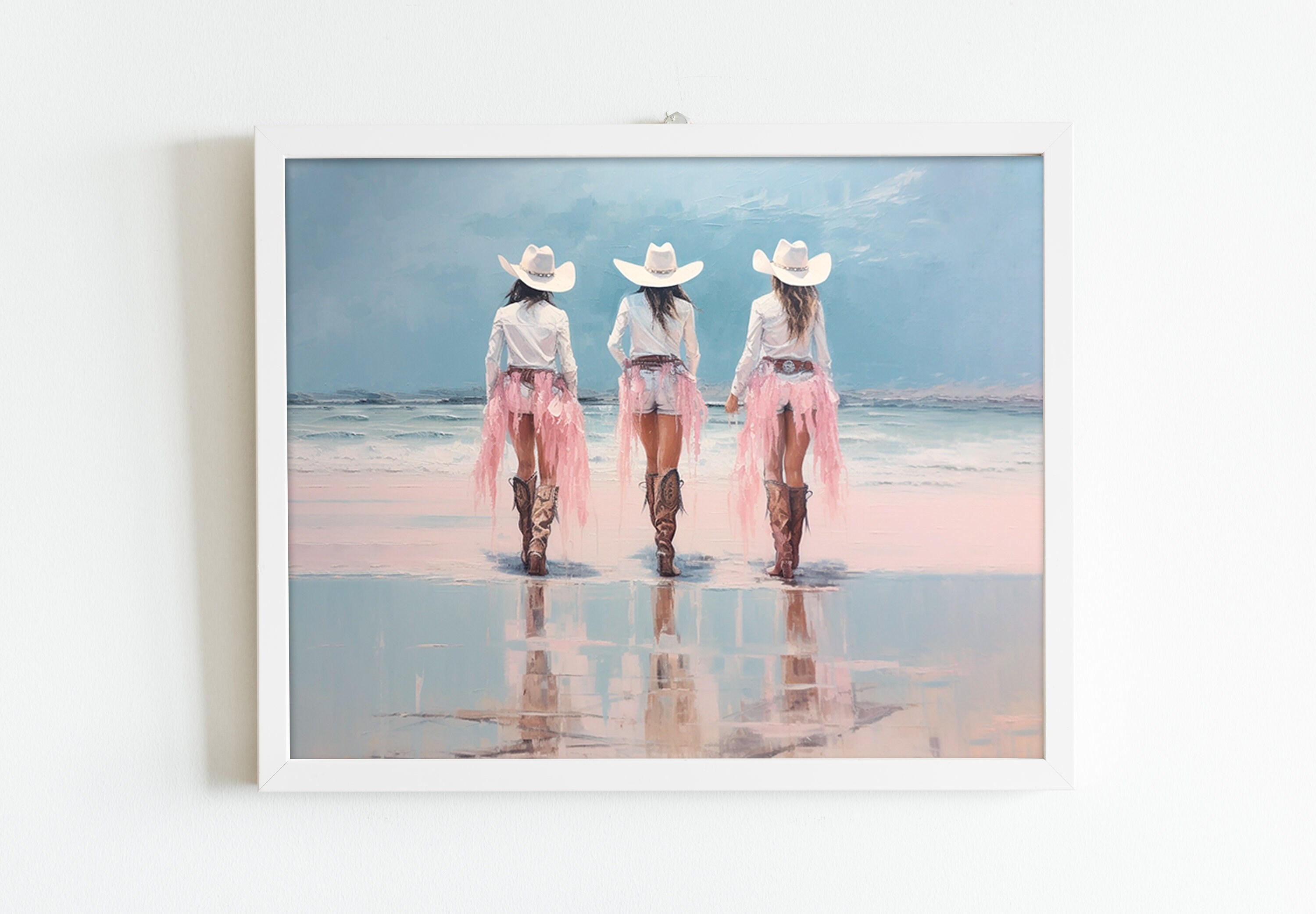 Coastal Cowgirls Beach Print Western Country Pastel Watercolor Preppy ...