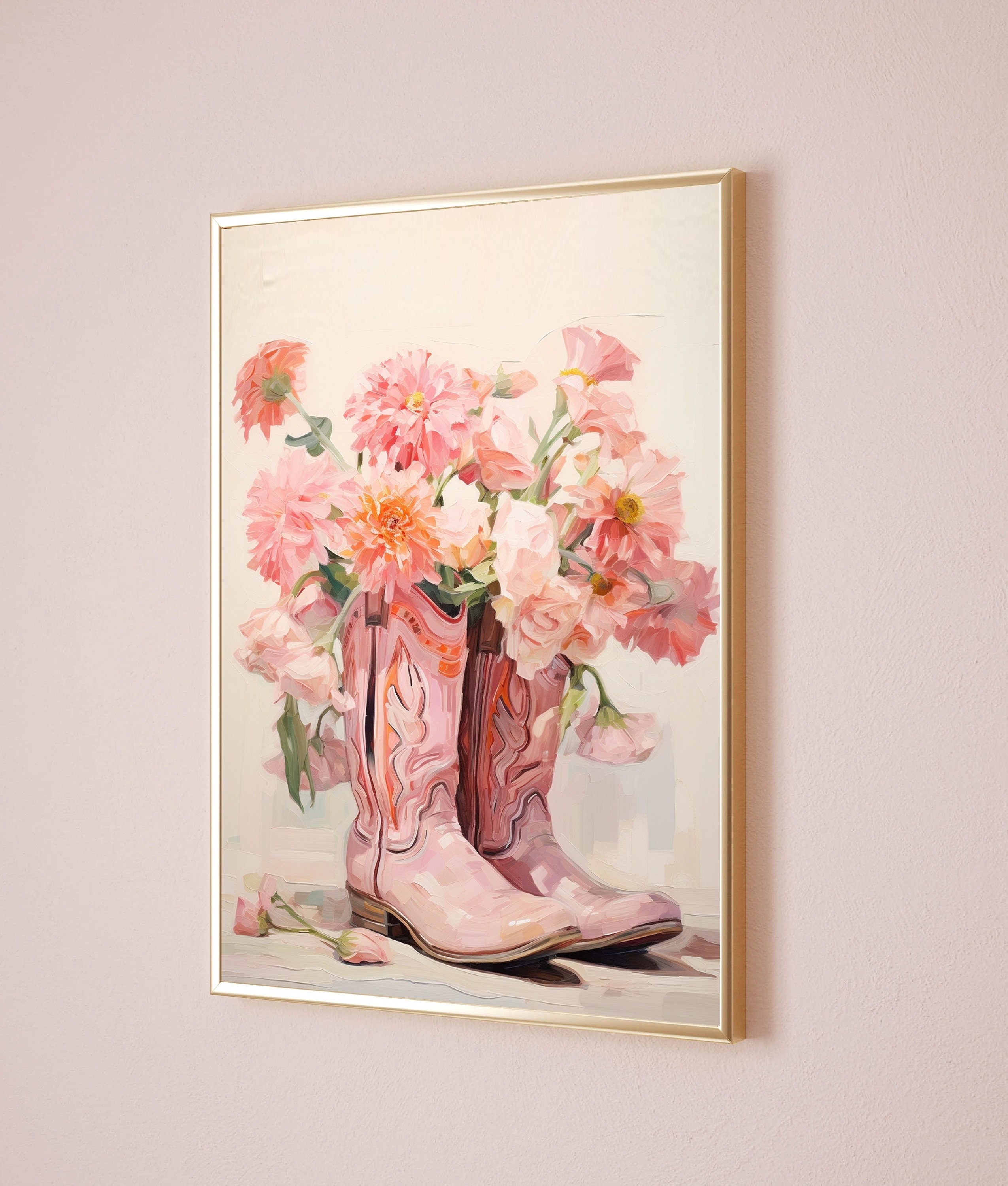 Pink Cowgirl Boots Print Coastal Decor Painting Poster Western Boho ...