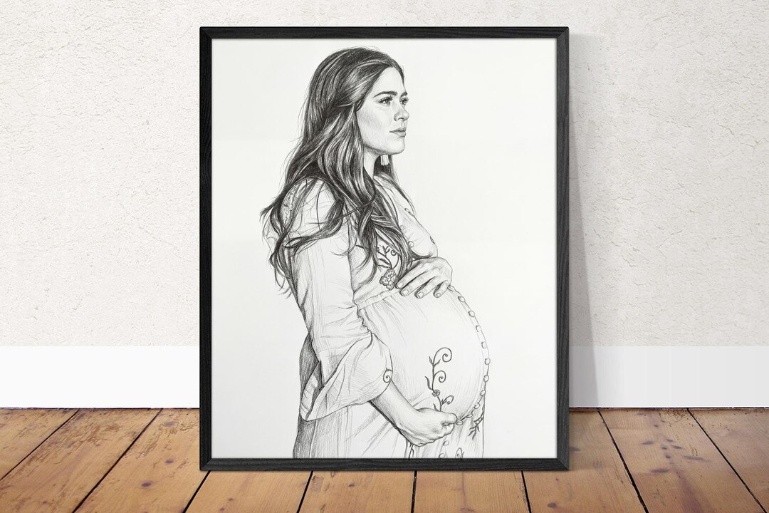 Hand Drawn Pencil Sketch Portrait From Photo, Custom Maternity Drawing ...
