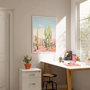 Southwest Desert Cactus Print Preppy Pastel Blush Pink Poster Modern ...