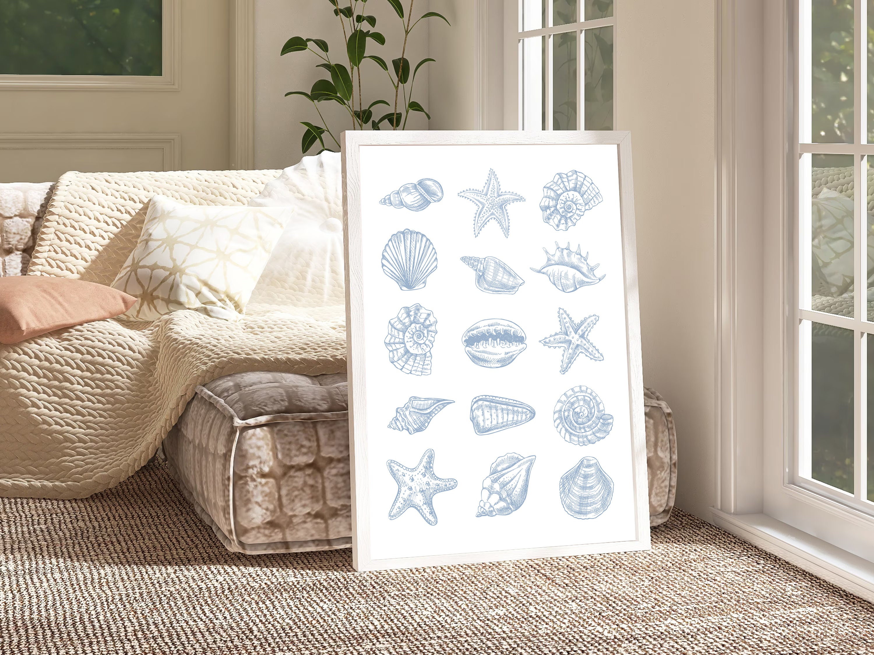 Light Blue Seashells Coastal Beach House Preppy Print Seafood Pastel ...