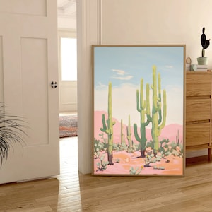 Southwest Desert Cactus Print Preppy Pastel Blush Pink Poster Modern ...