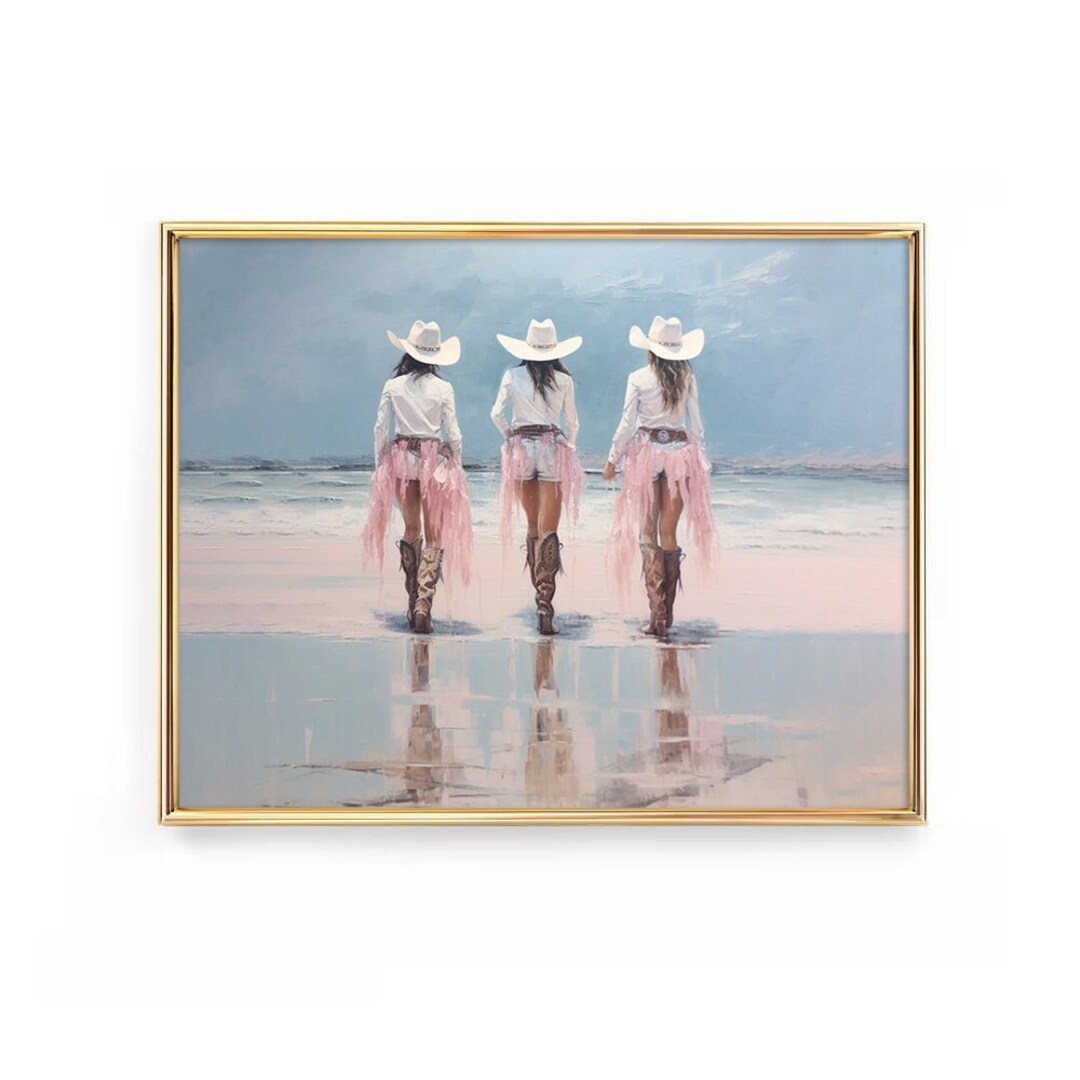 Coastal Cowgirls Beach Print Western Country Pastel Watercolor Preppy ...