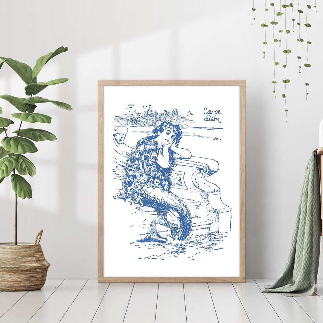 Vintage Mermaid Poster Coastal Preppy Print Ocean Painting Poster Boho ...