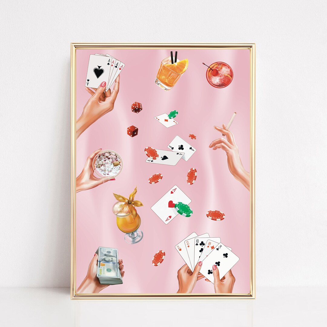 Women Poker Night Print Colorful Preppy Cocktail Pink Playing Cards ...