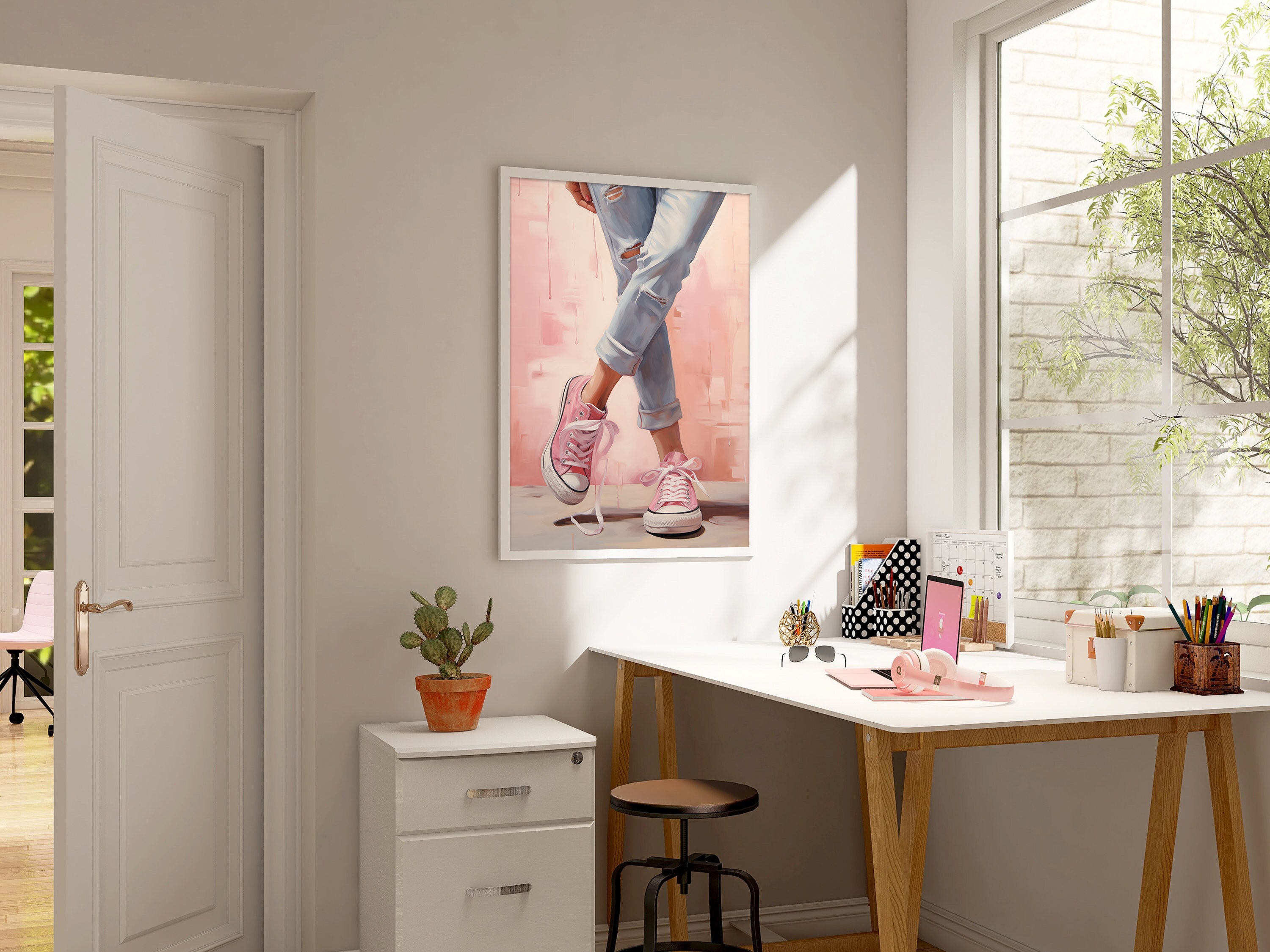 Pink Converse Sneakers Print Pastel Blush Shoes Preppy Poster ...