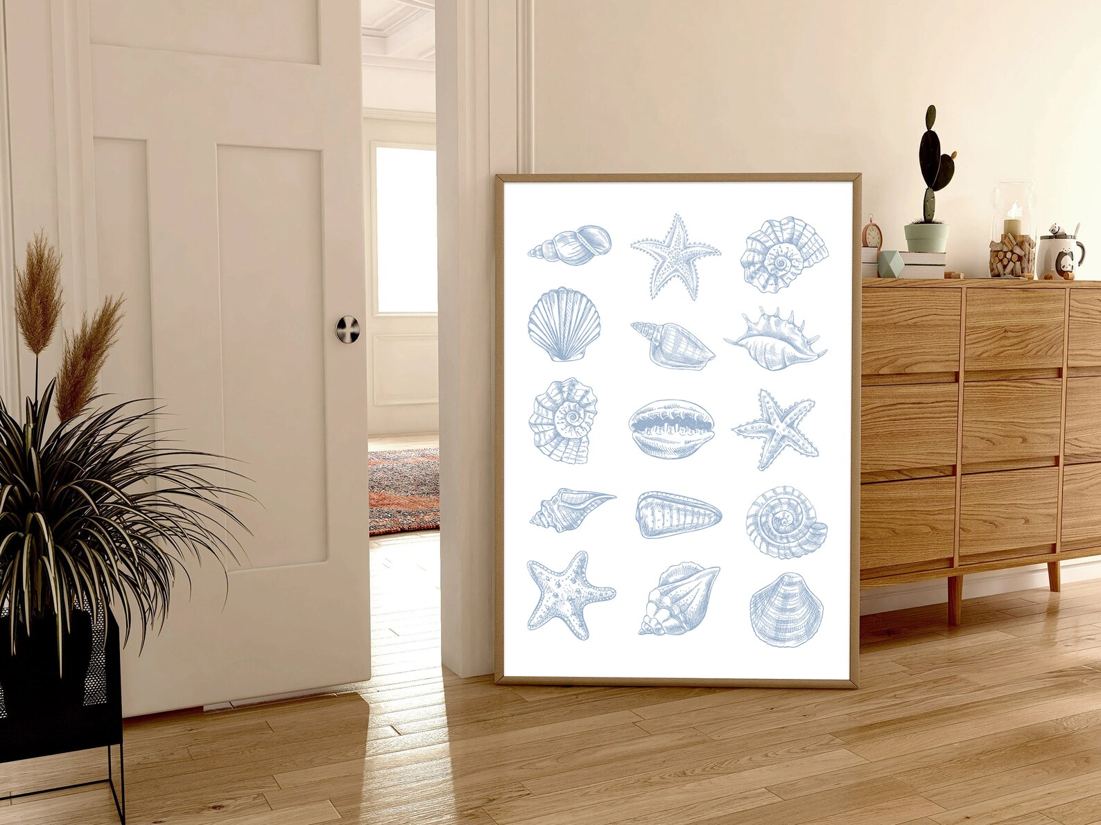 Light Blue Seashells Coastal Beach House Preppy Print Seafood Pastel ...