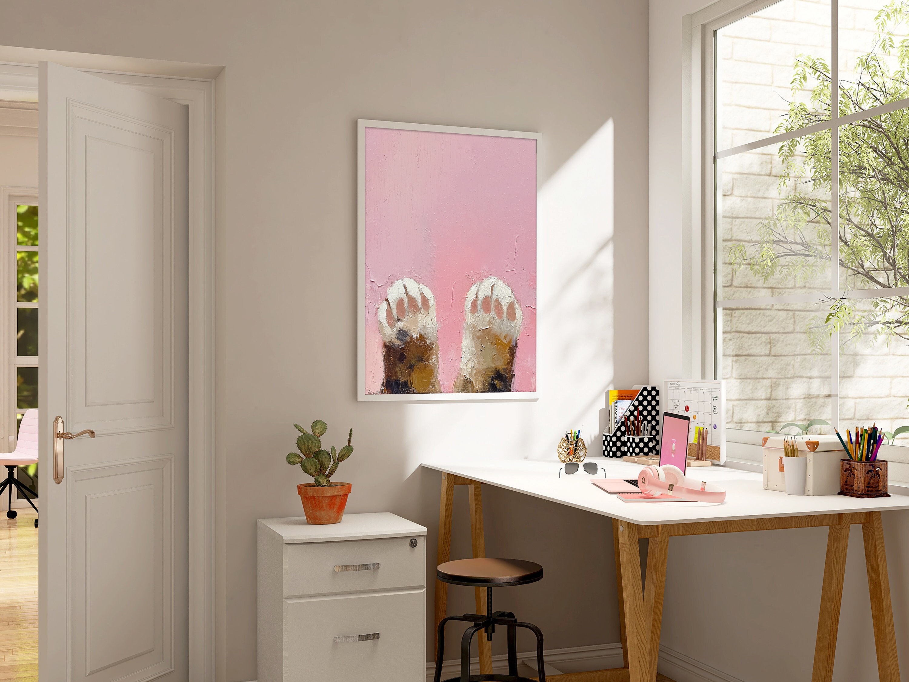Cat Paws Pink Print Animal Preppy Poster Toe Beans Maximalist Painting ...