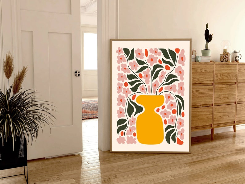 Flower Market Poster Print Floral Vase Pink Yellow Blush Preppy Modern ...