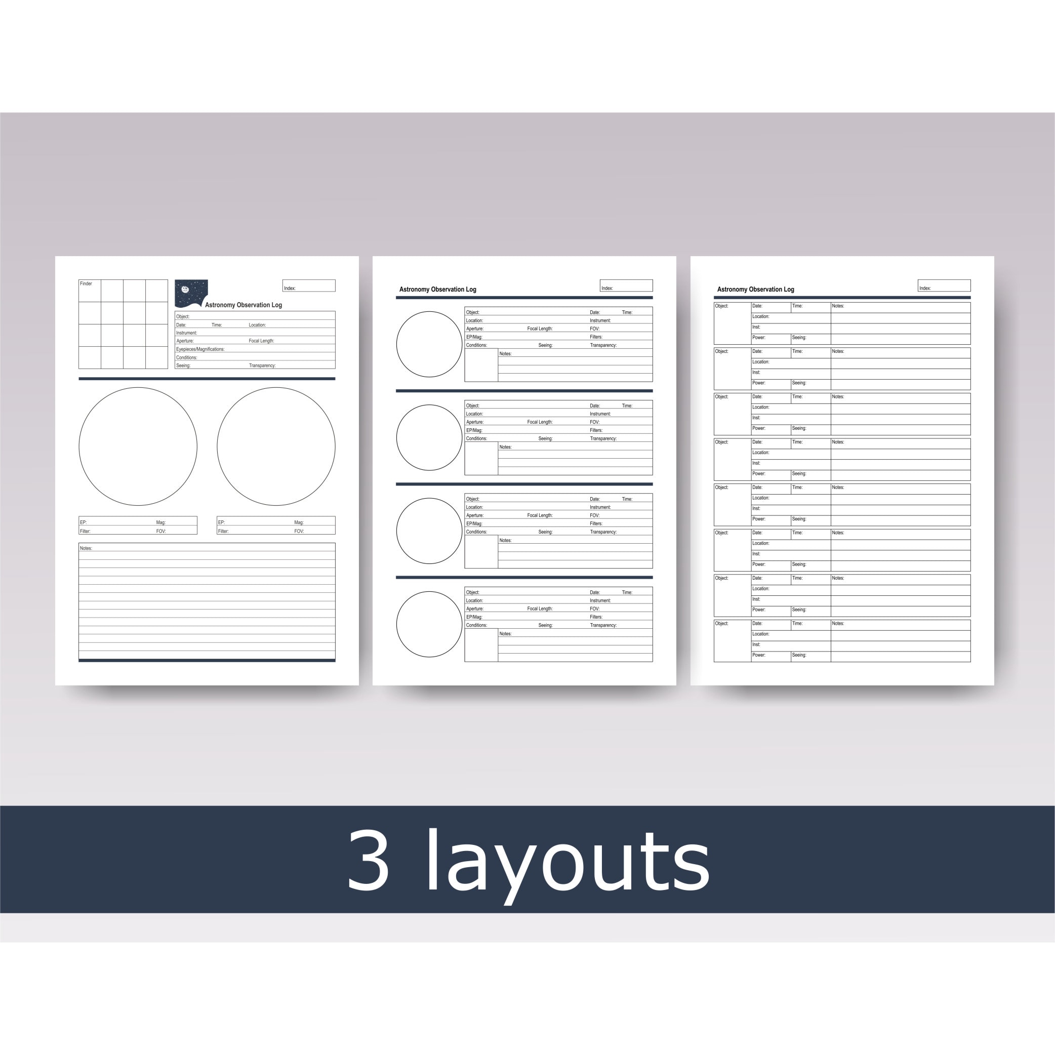 Astronomy Observation Log Sheet PDF Form Astronomical Logbook | Etsy