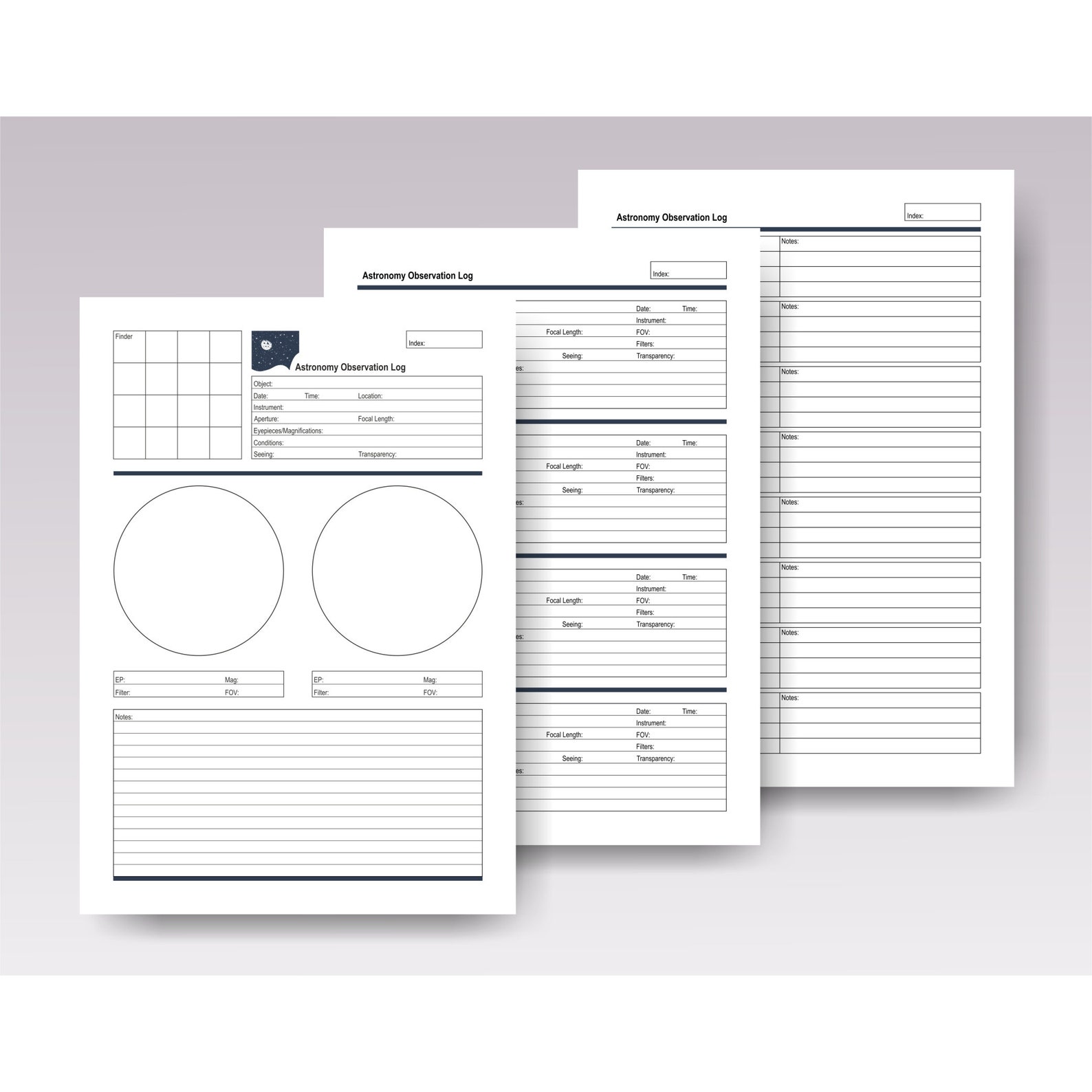 Astronomy Observation Log Sheet PDF Form Astronomical Logbook | Etsy