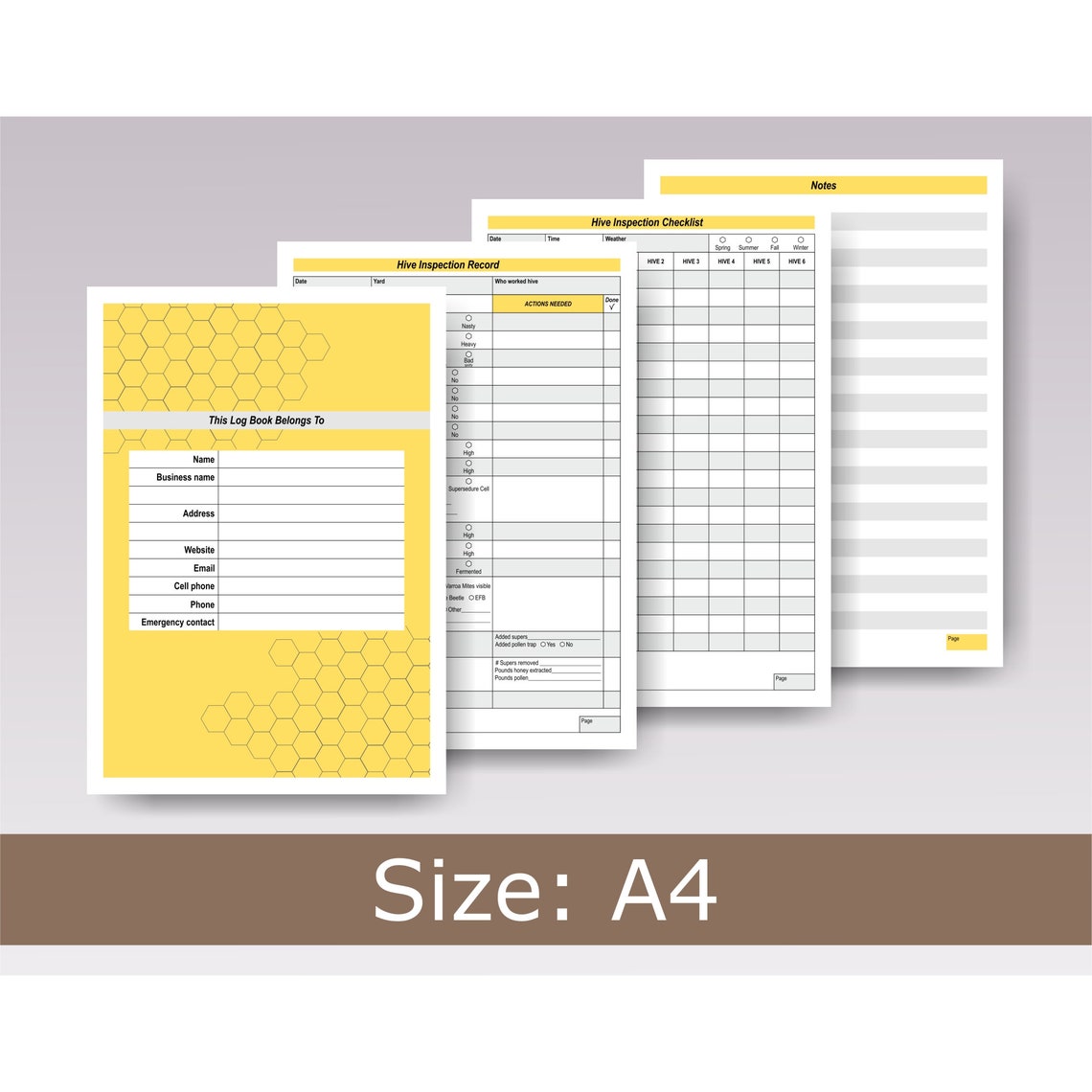 Beehive Inspection Checklist Pdf Form Printable Bee Hive | Etsy