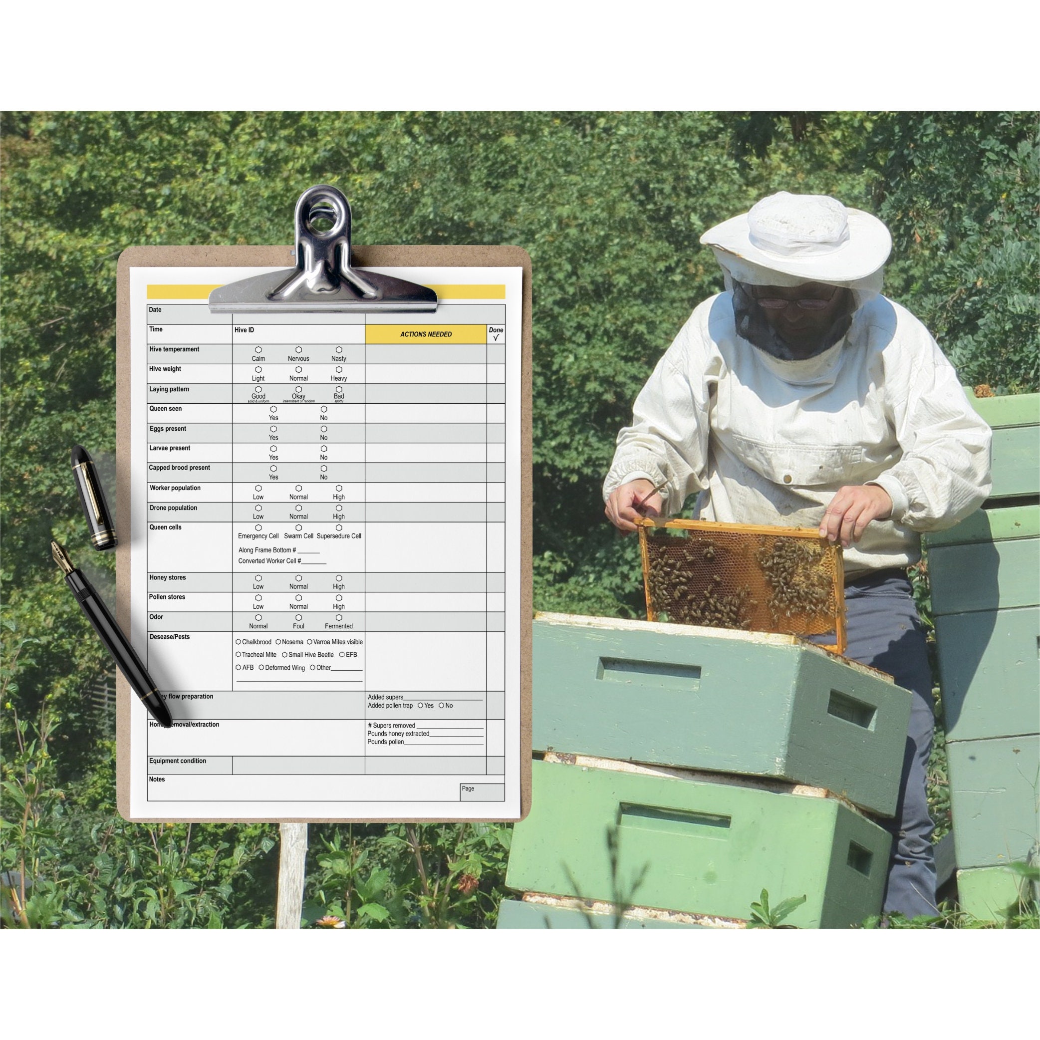 Beehive Inspection Checklist Pdf Form Printable Bee Hive | Etsy