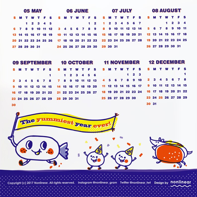 PRINTABLE 2018 Year at a Glance Calendar, Illust Calendar, Charactor ...