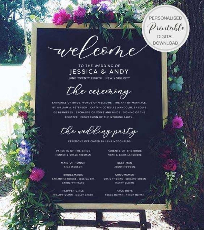 PERSONALISED Order of Service Welcome Sign Welcome to Our - Etsy UK