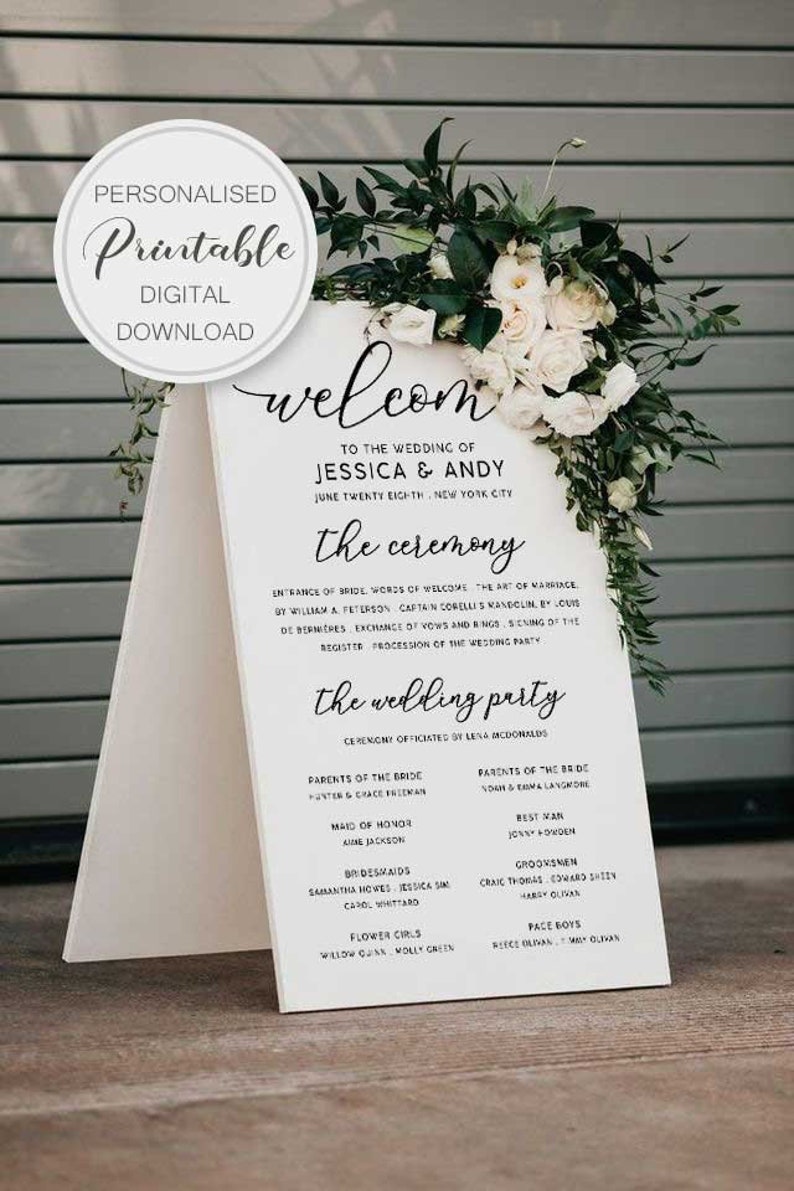 PERSONALISED Order of Service Welcome Sign Welcome to Our - Etsy UK