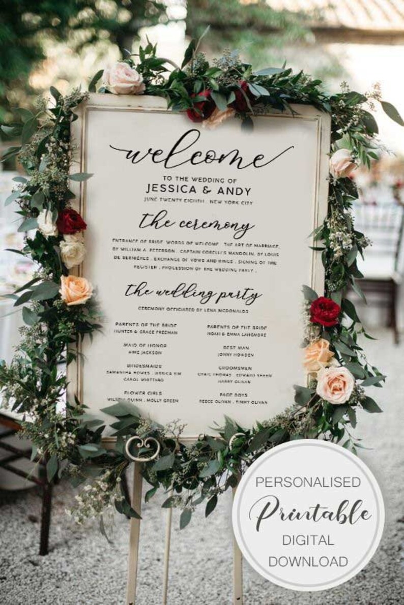 PERSONALISED Order of Service Welcome Sign Welcome to Our - Etsy UK