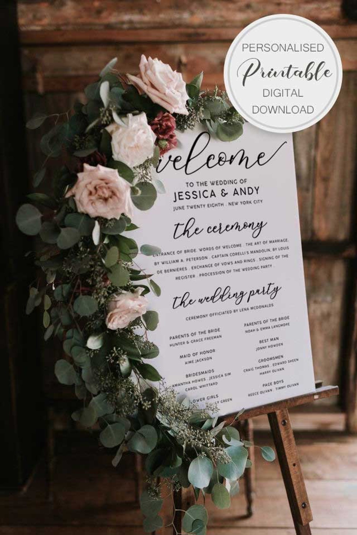 PERSONALISED Order of Service Welcome Sign Welcome to Our - Etsy UK