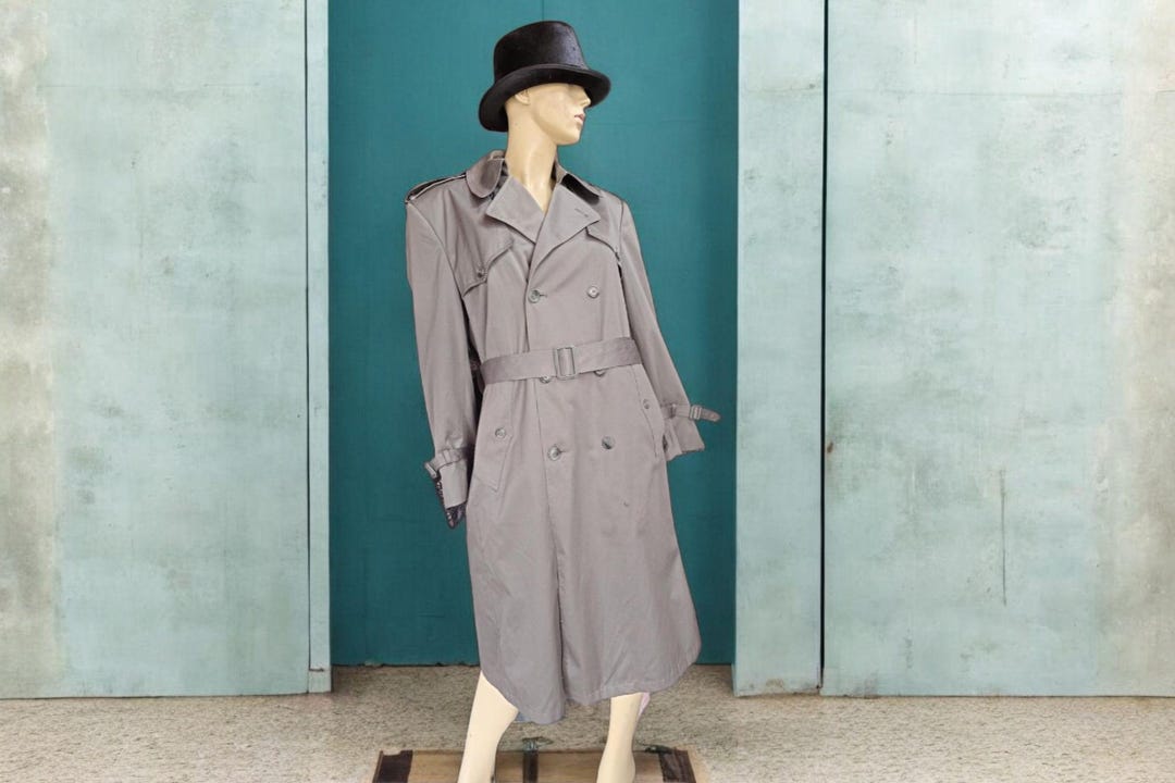 London Fog Double-breasted Trench Coat ,belted Overcoat, Gray Duster - Etsy