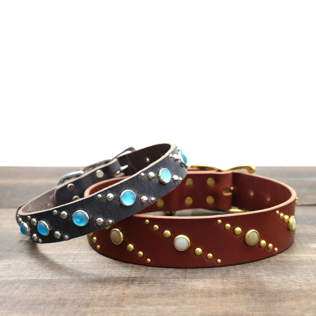 Studded Leather Dog Collar W Belt Buckle | Handmade Custom Leather ...