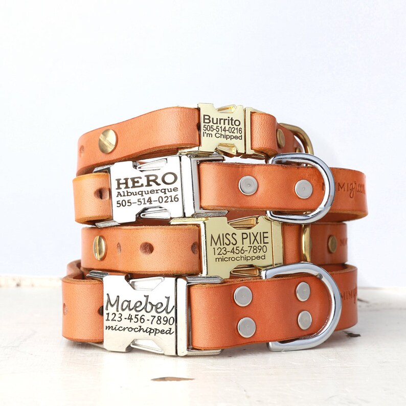 Personalized Tan Leather Dog Collar w Quick Release Handmade | Etsy