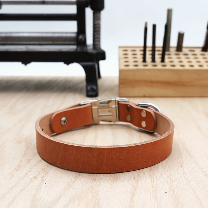 Personalized Tan Leather Dog Collar w Quick Release Handmade | Etsy