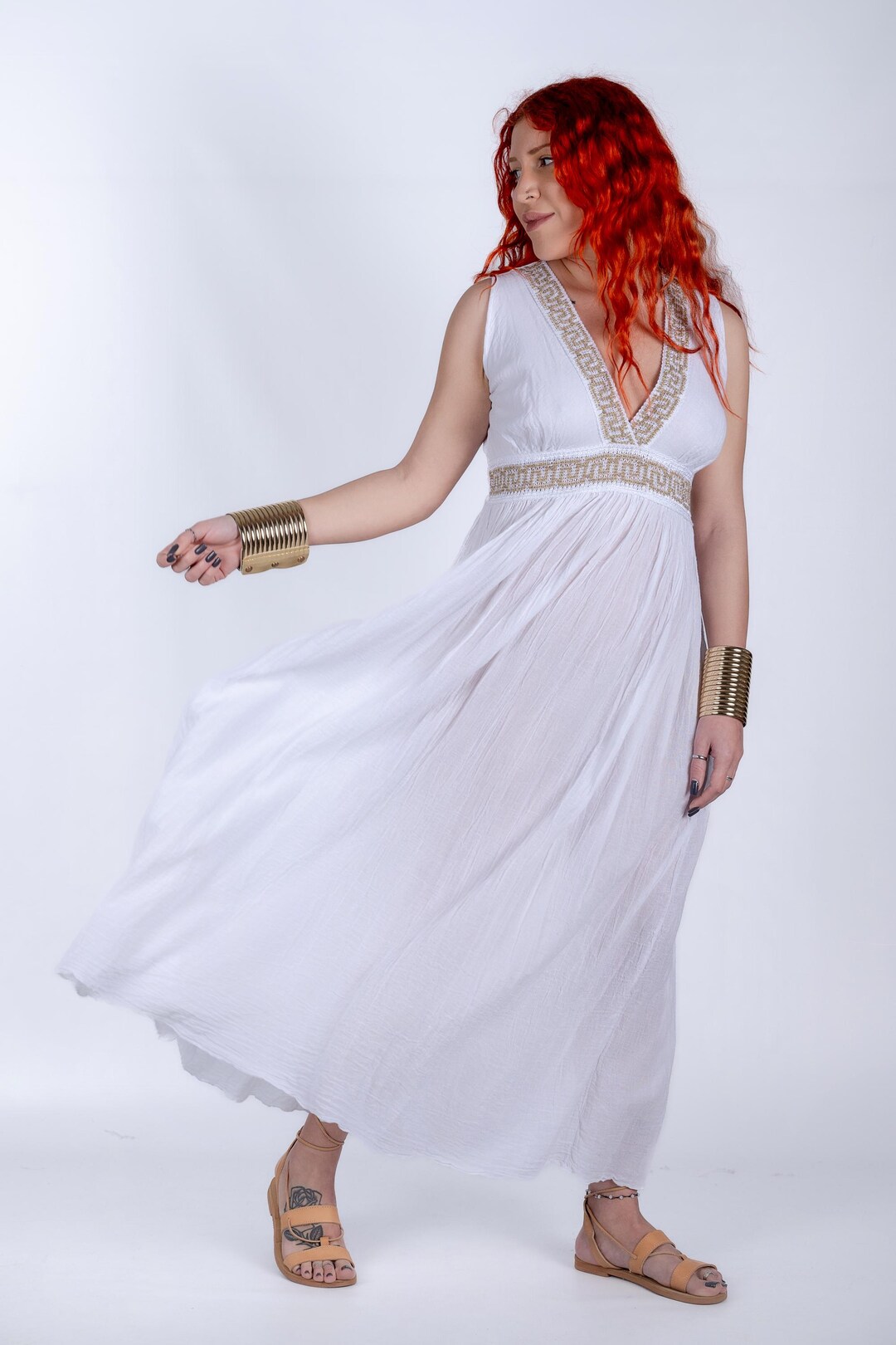 Ancient Greek Cotton Dress With Meander Design - Etsy