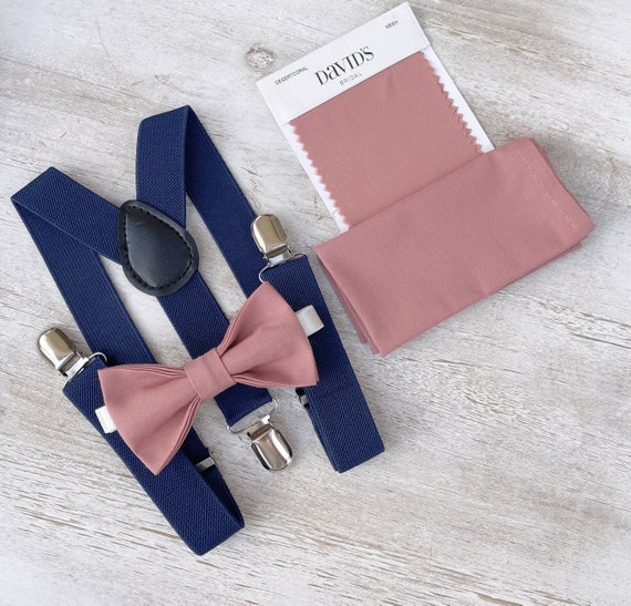 Desert Coral Bow Tie Navy Blue Suspenders Marine Braces Men s Pocket Square Boy s Ring Bearer Gift Groomsmen Wedding Outfit Etsy UK