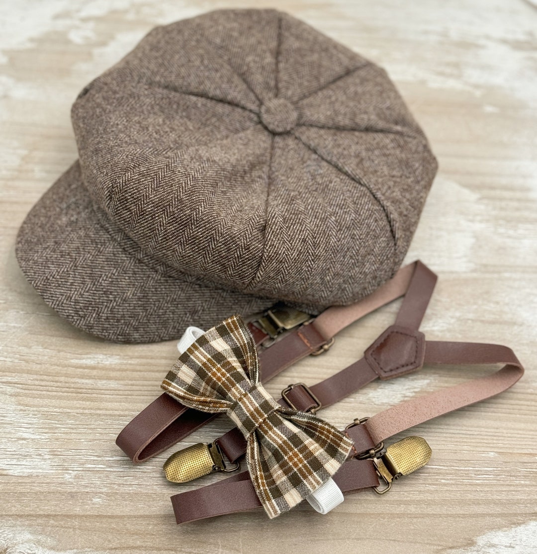 Tweed Newsboy Cap Boys & Mens Flat Applejack Hat Plaid Bow - Etsy