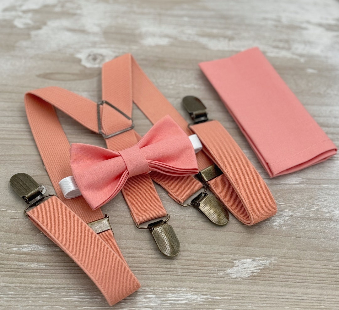 Coral Bow Tie & Suspenders Set - Ring Bearer and Groomsman Outfit ...