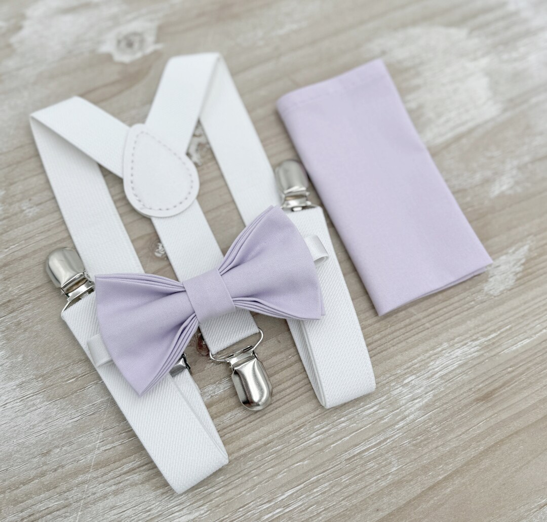 Iris Bow Tie & Suspenders, White Braces, Pocket Square, Ring Bearer ...