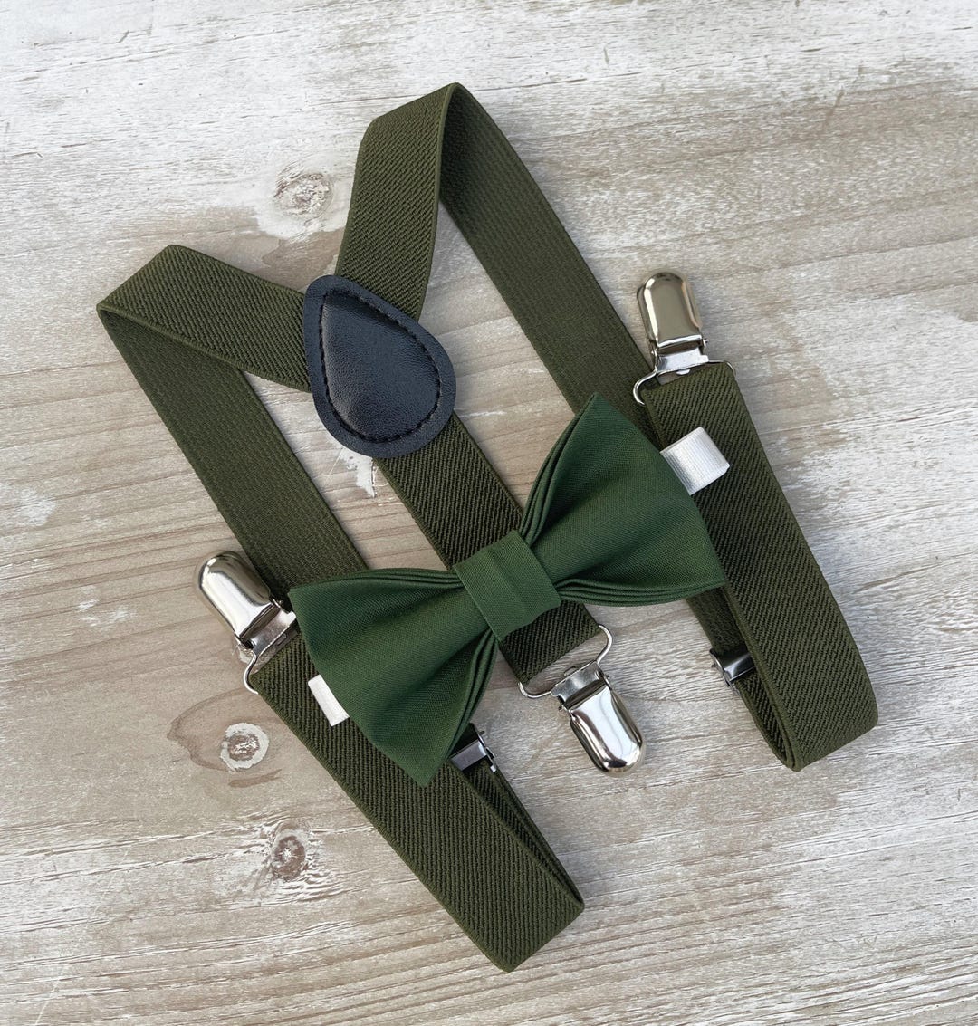 Forest Green Bow Tie & Olive Suspenders Set - Ring Bearer and Groomsman ...